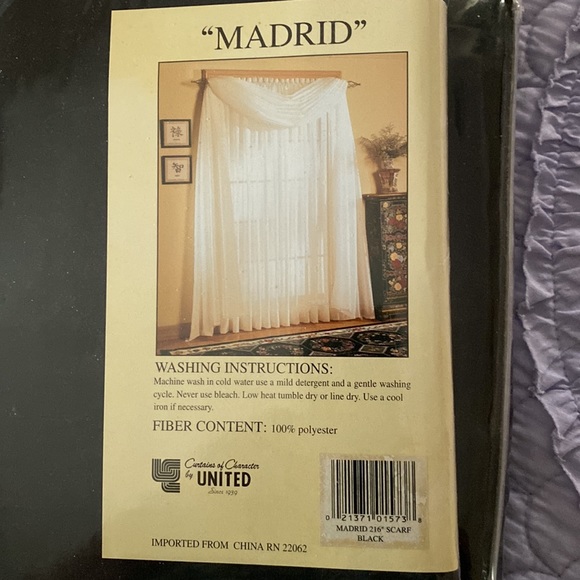 United. | Accents | Black Window Shear Voile Scarf Style 63 Madrid 59 X ...